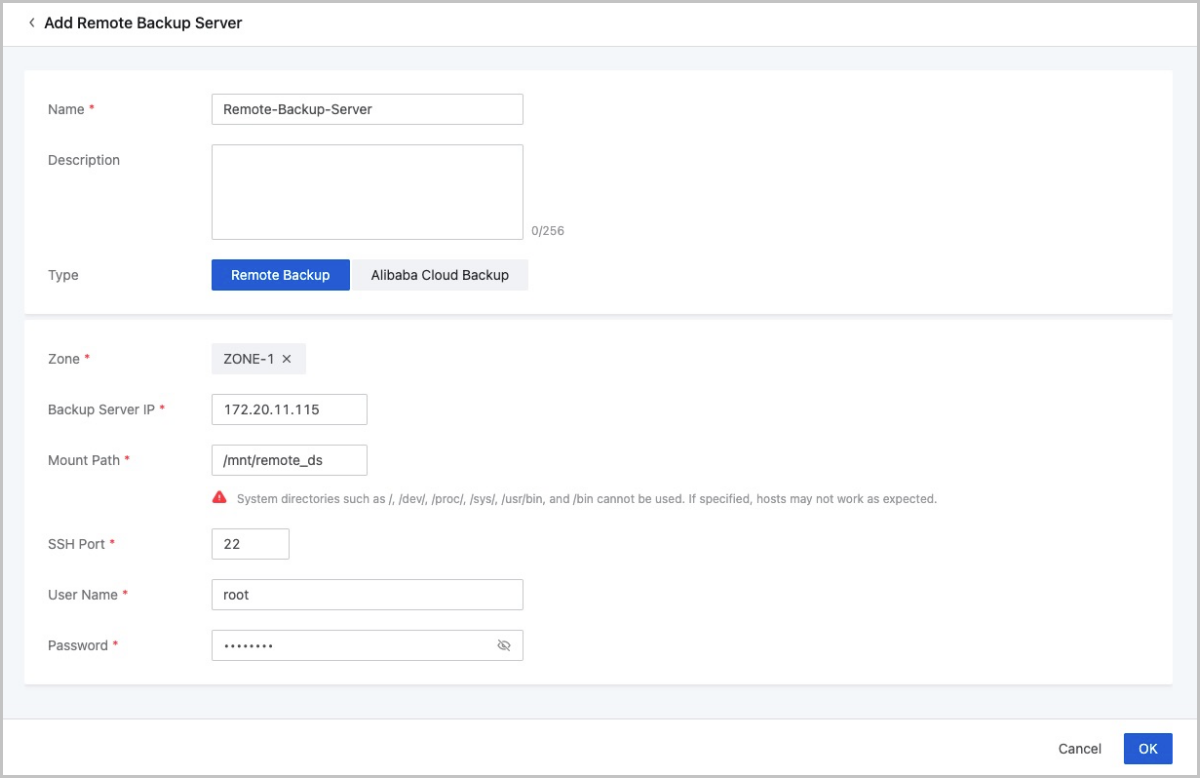 Remote Backup Server - Backup Service Tutorial - ZStack Cloud Advanced Features - ZStack Cloud ...